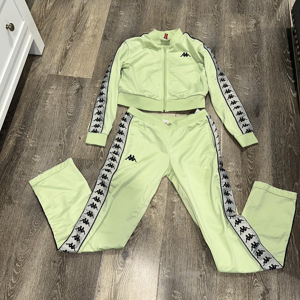 Kappa light green cropped track suit - Depop