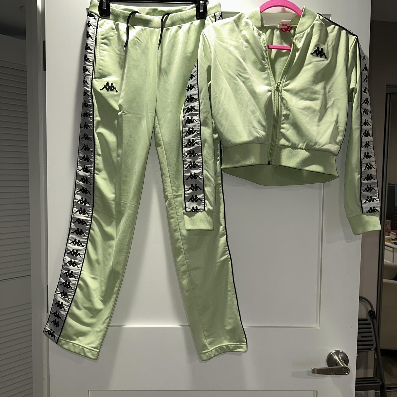 Kappa light green cropped track suit - Depop