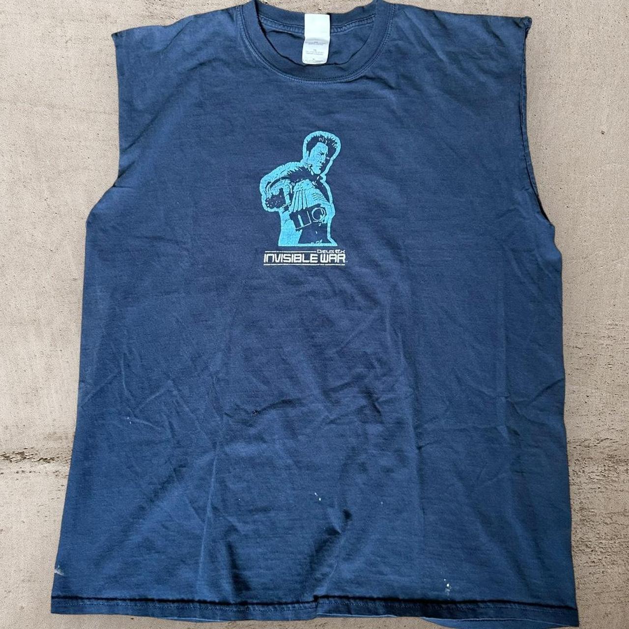 Vintage 90’s Gildan Graphic Cut Off Tee Stains... - Depop