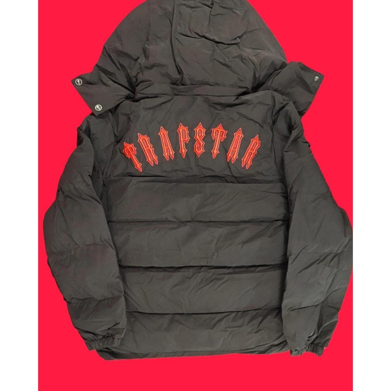 black and red trapstar puffer jacket coat worn few... - Depop