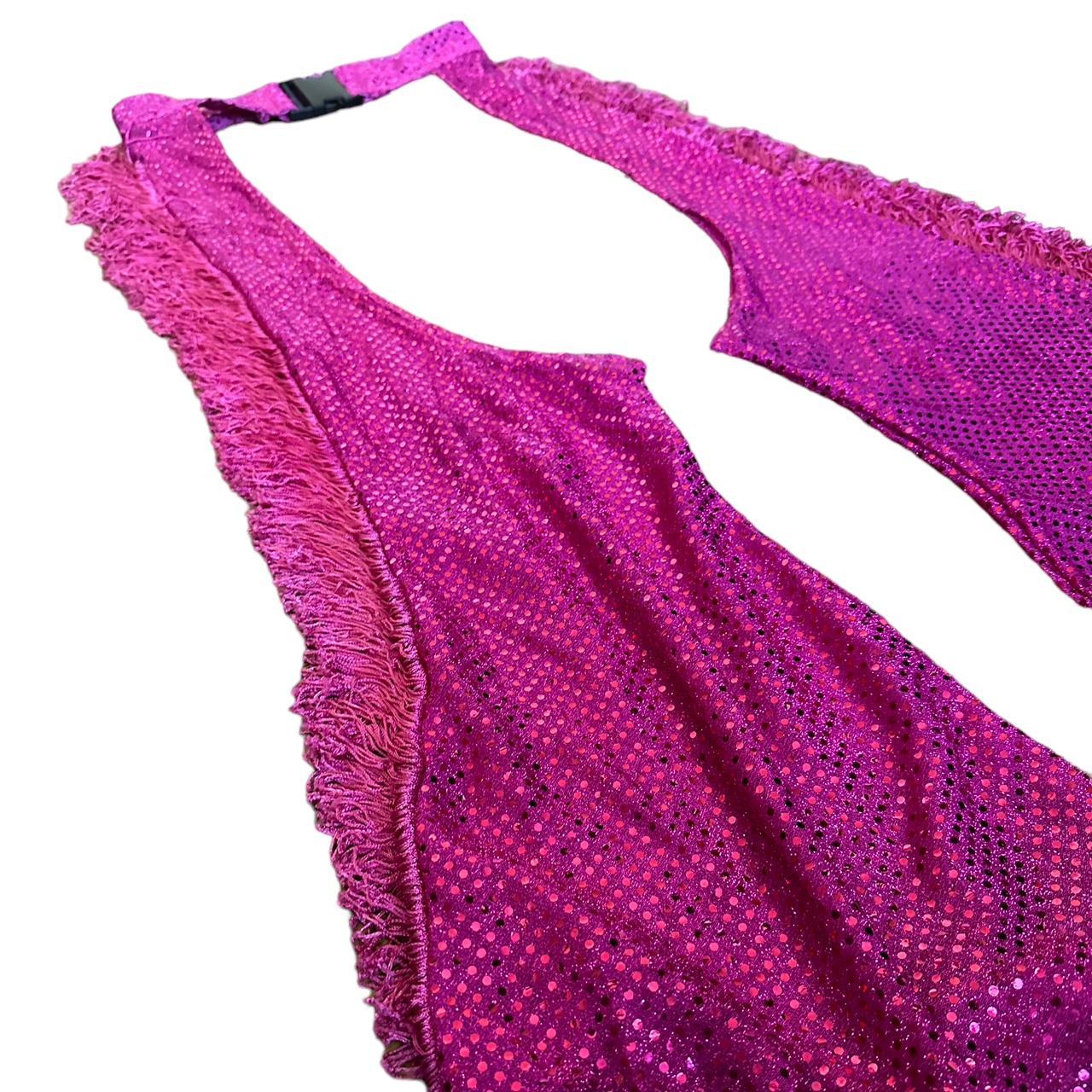 Sequin and fringe hot pink chaps, made by me. High... - Depop