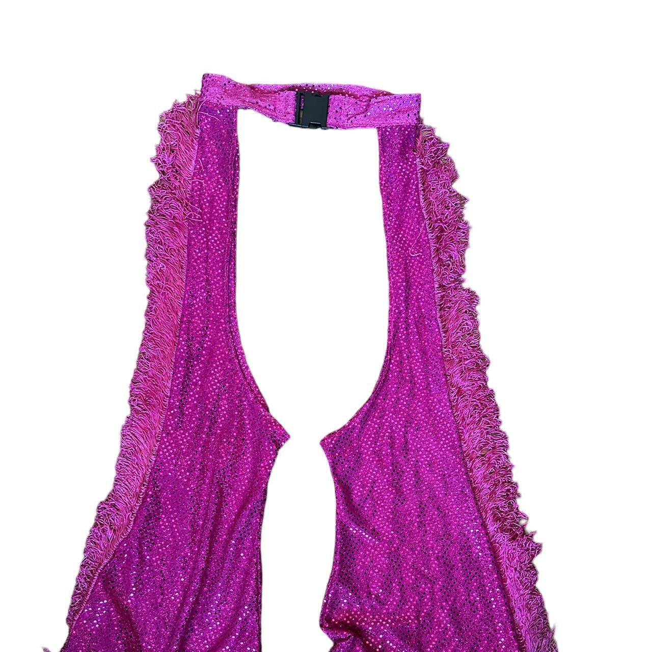 Sequin and fringe hot pink chaps, made by me. High... - Depop