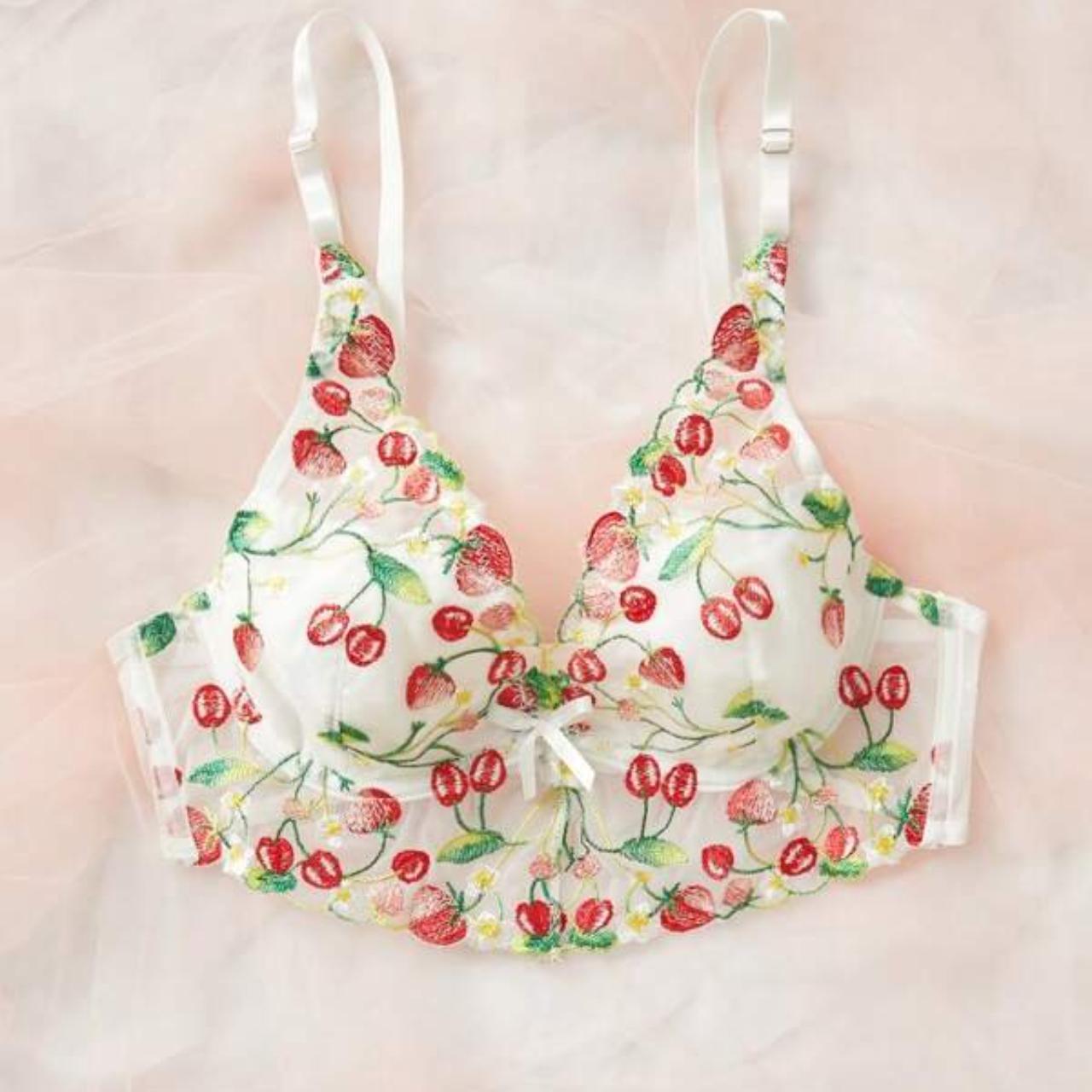 Cherry Print Underwire Bra! Color: Multicolor... - Depop