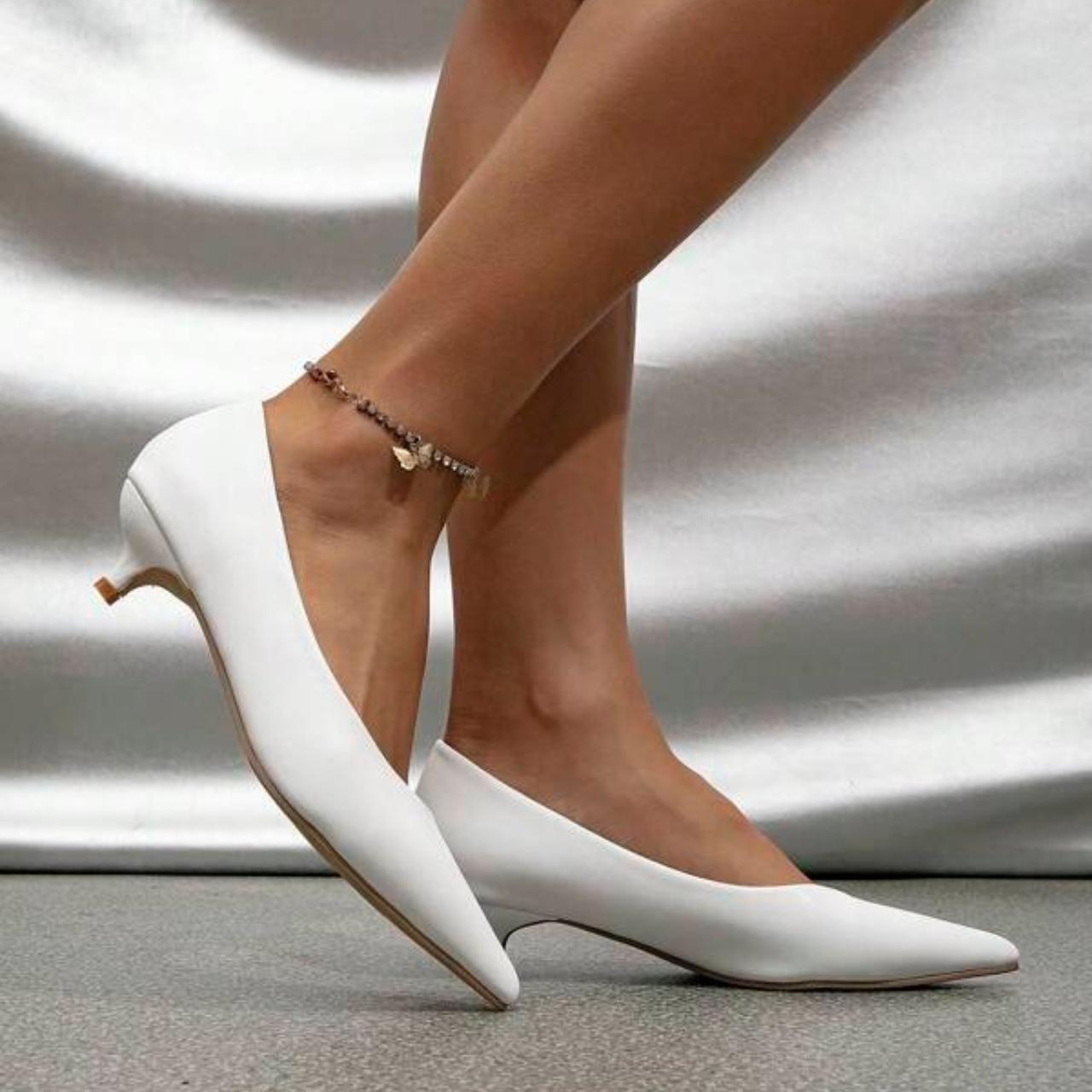 Classic White Low Heel Pumps - Elevate Your Style!... - Depop