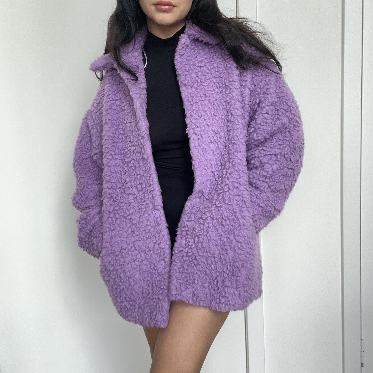fluffy purple coat, very warm and cozy. XS but fits... - Depop