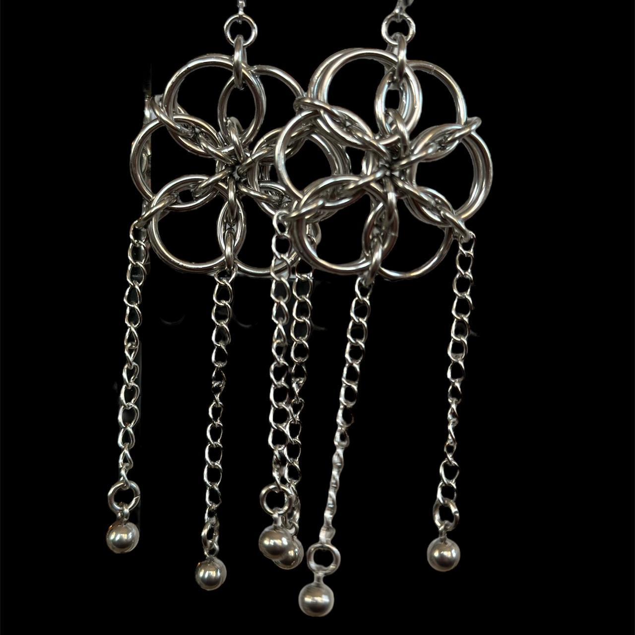 stainless steel chainmail flower earrings with... - Depop