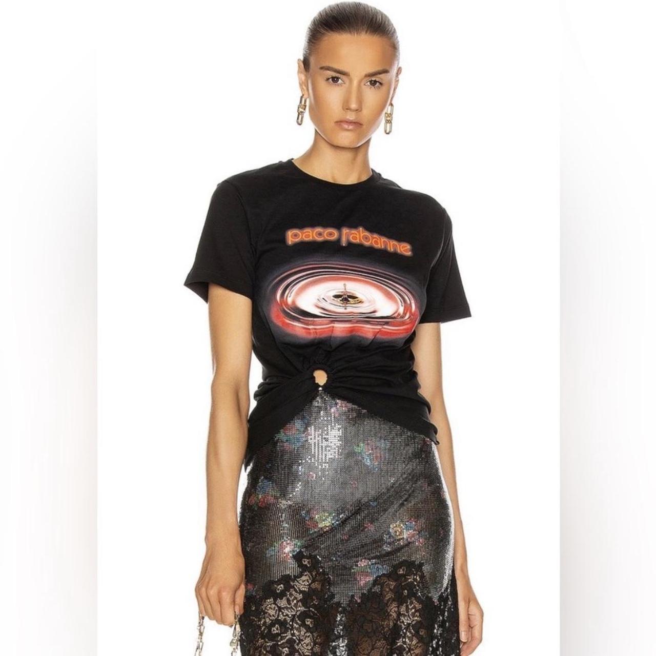 PACO RABANNE Knotted printed cotton-jersey... - Depop