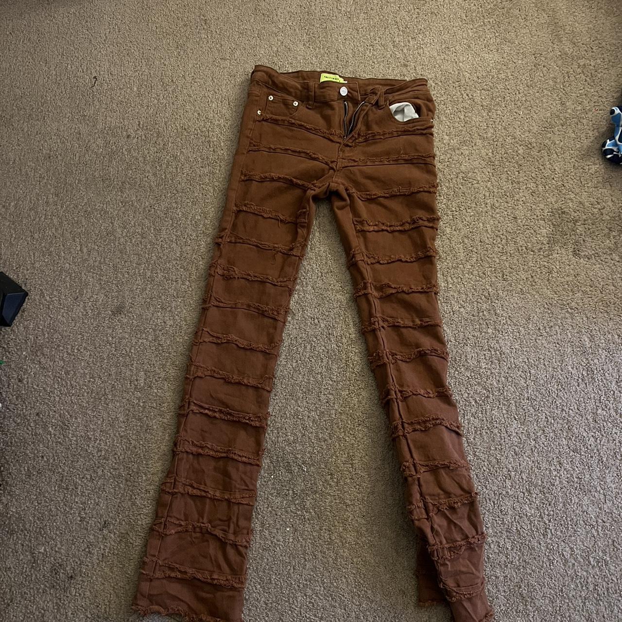 Brown Stacked Jeans - Depop