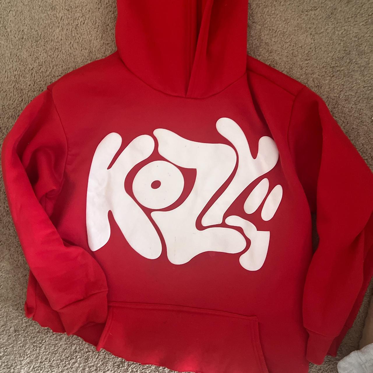 RED & WHITE KOZY HOODIE - Depop