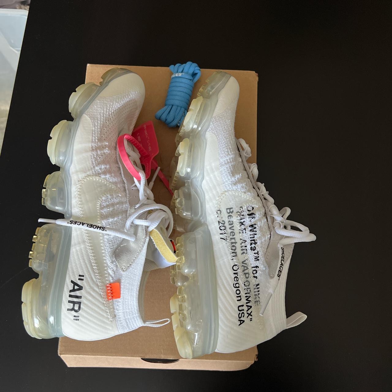 size 9.5 rep off white vapormax worn once perfect... - Depop