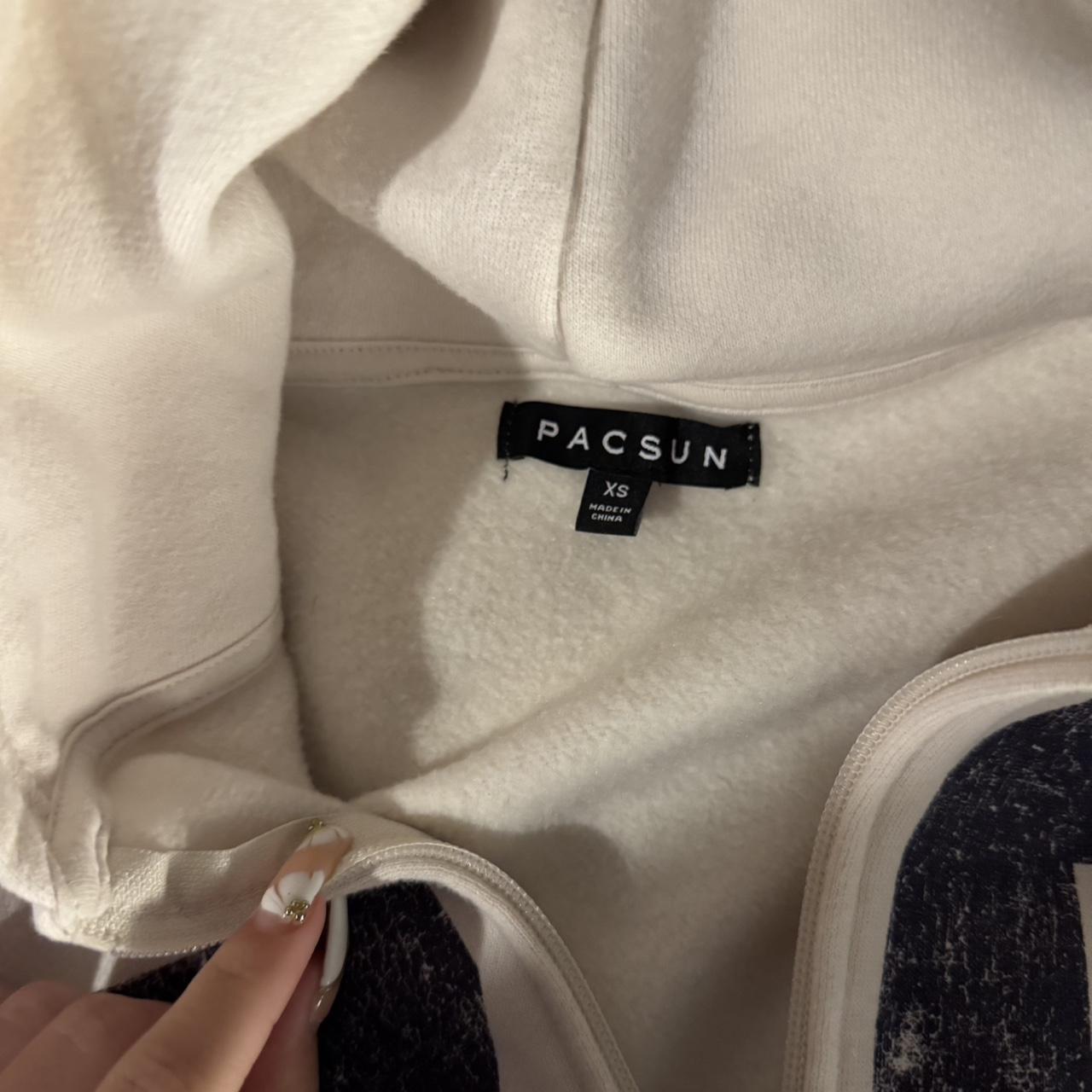 cream pacsun graphic zip up xs, worn one... - Depop