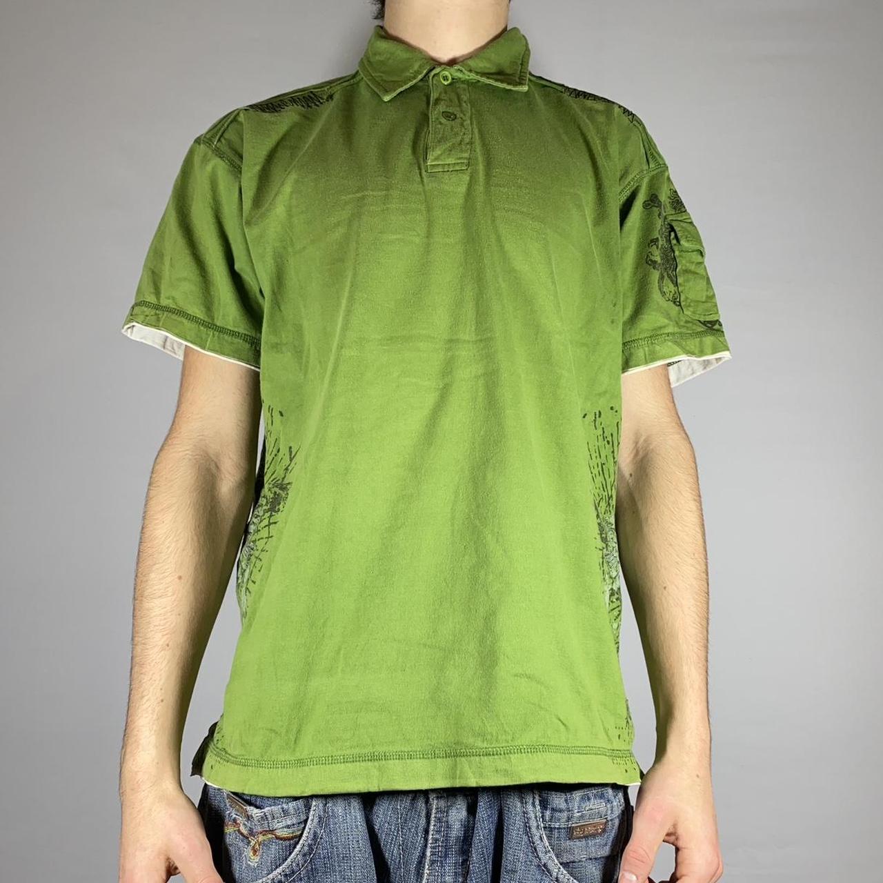 00s Y2k/Grunge Affliction Style Polo Shirt Men... - Depop