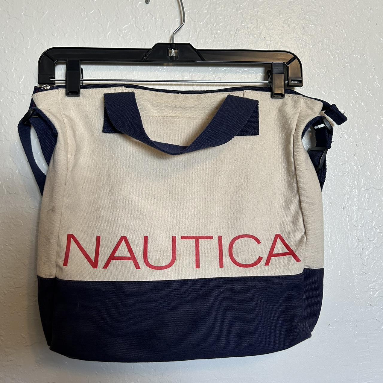 nautica tote bag small red stains on back could... - Depop