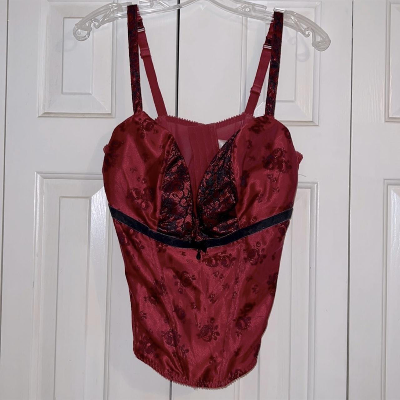 Vtg corset Maroon red corset Plus size corset,... - Depop