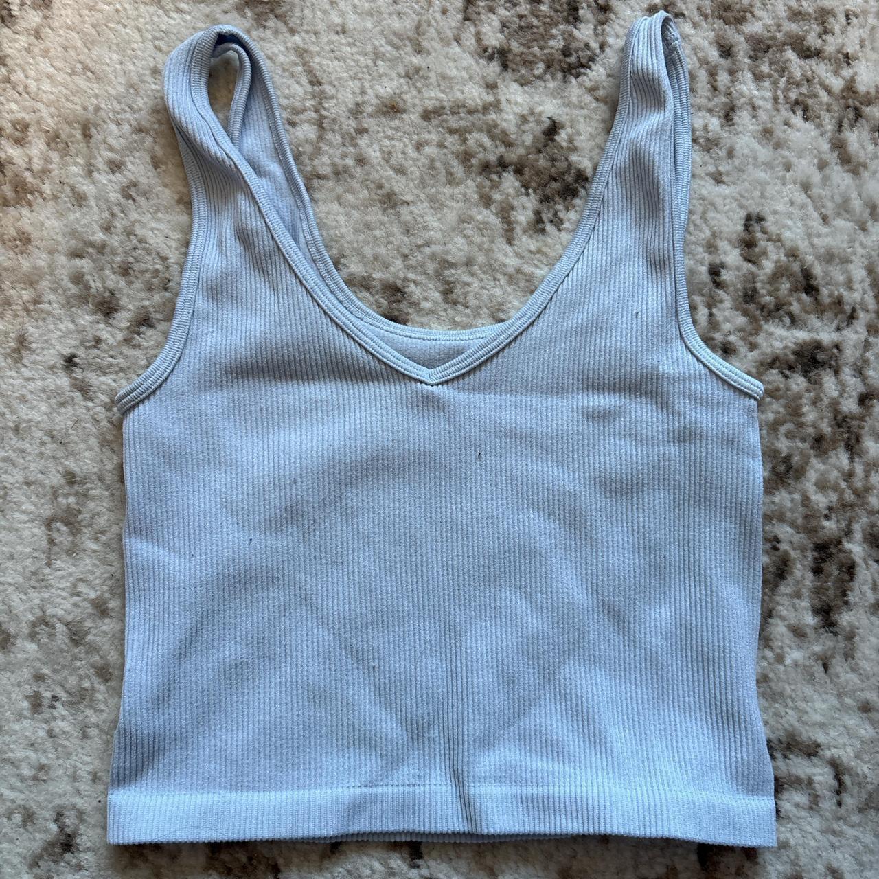 small light blue ribbed tank top from... | Depop