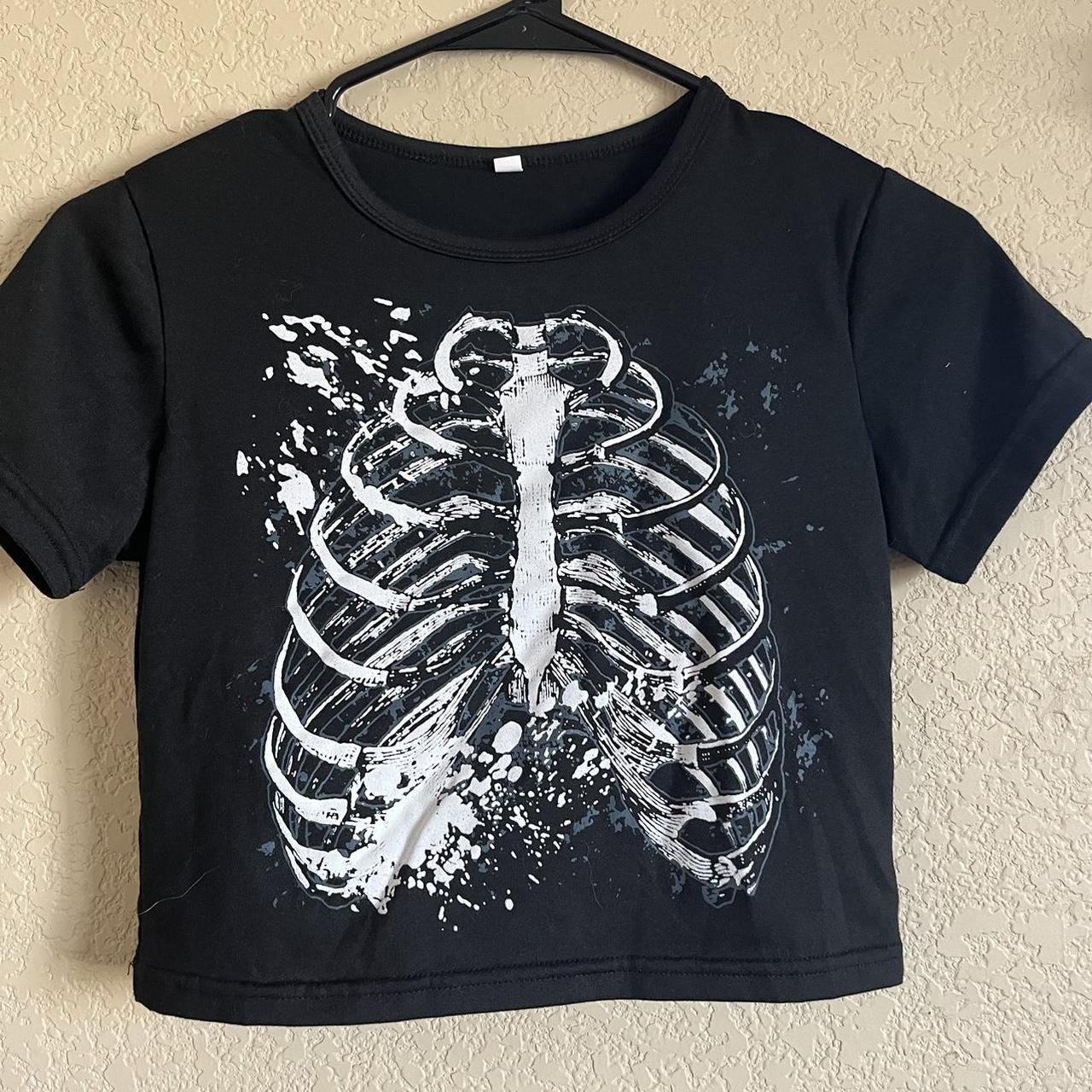 Cropped black rib cage tee. #skeleton #ribcage... - Depop