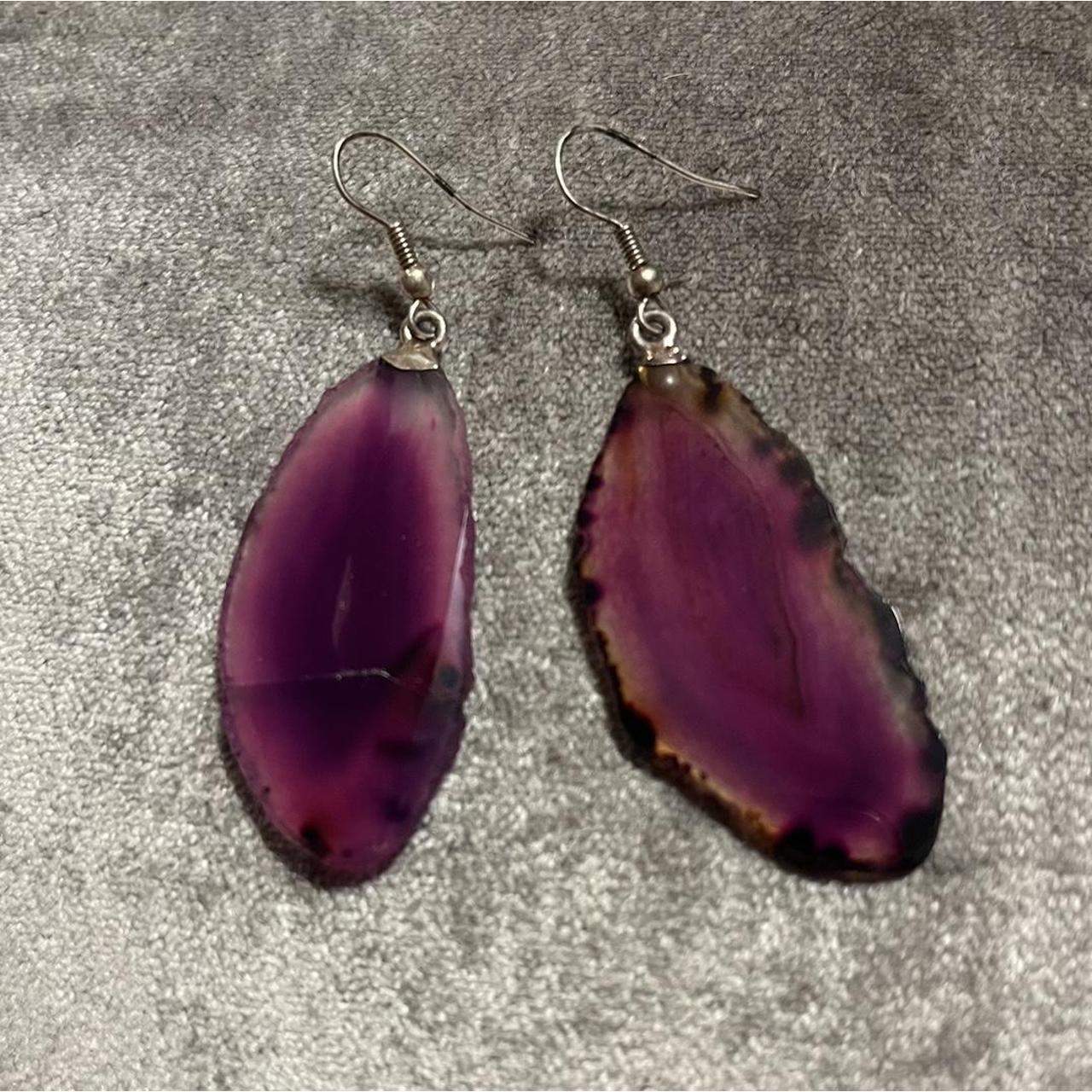 Purple/pink geode earrings #geode #geodeearrings - Depop