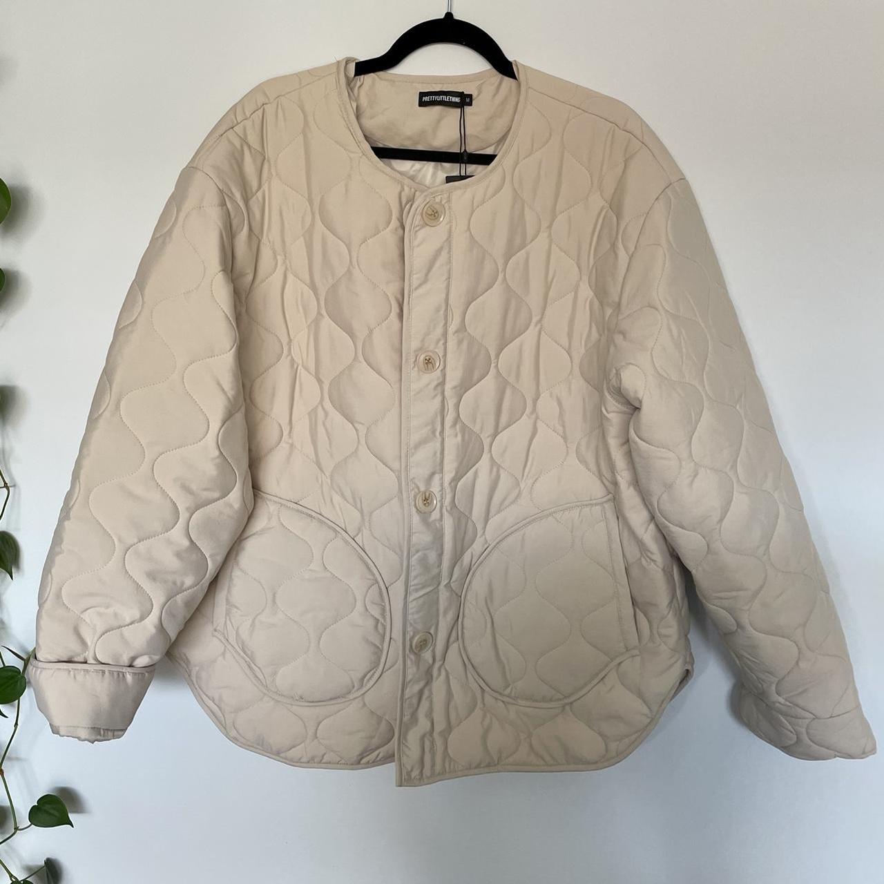 quilted, tan pretty little thing jacket never... - Depop