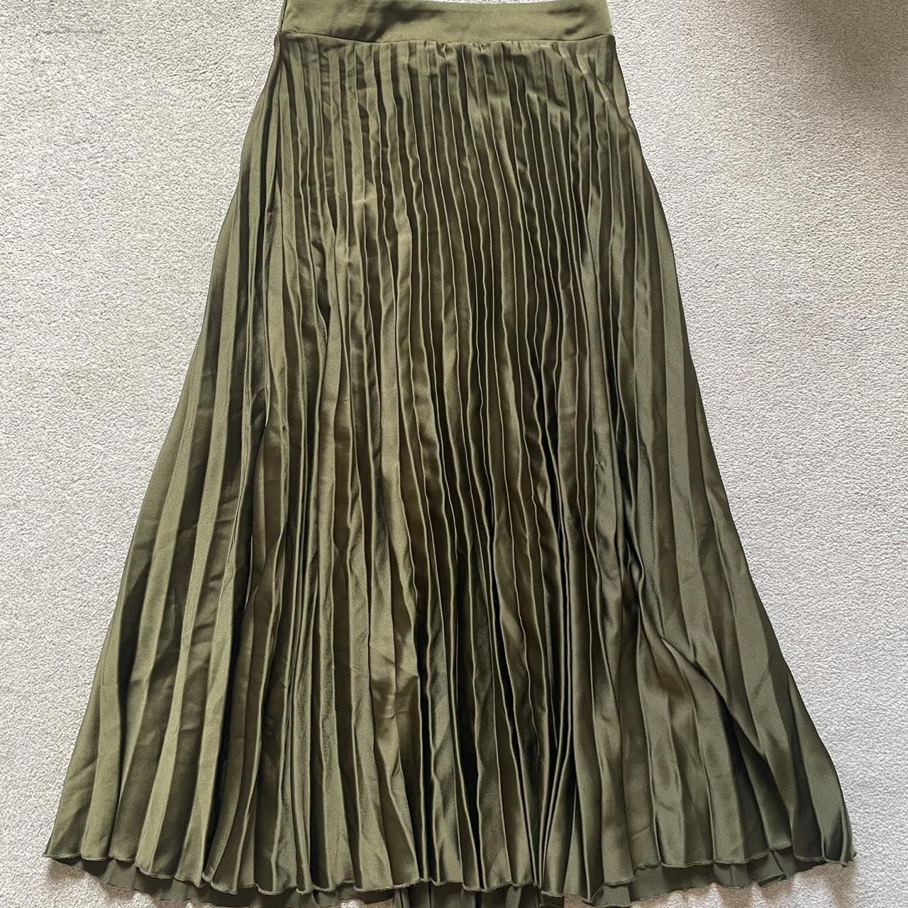Green silky maxi skirt. New look shiny green, size... - Depop