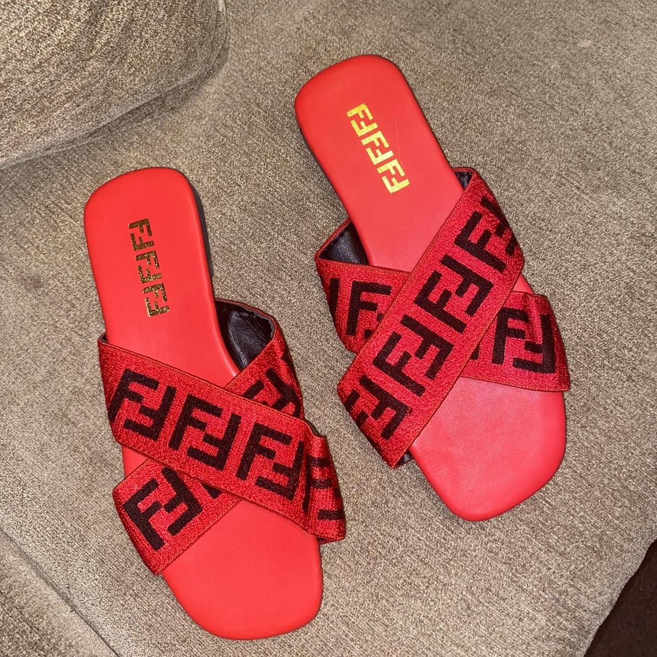 Fendi Slides Red, Black Or White Size 5 6 And 9... - Depop