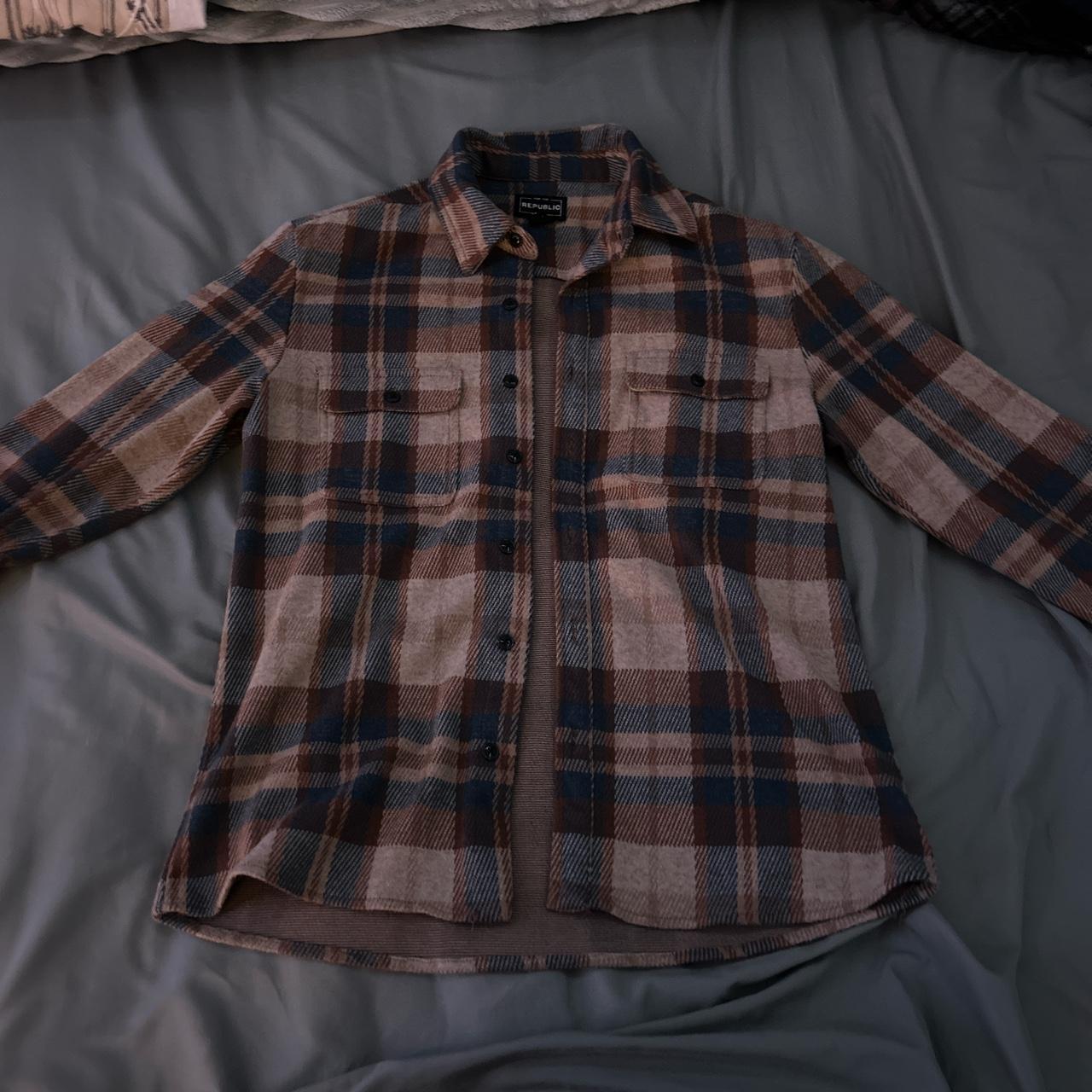 Blue and brown flannel Size medium - Depop