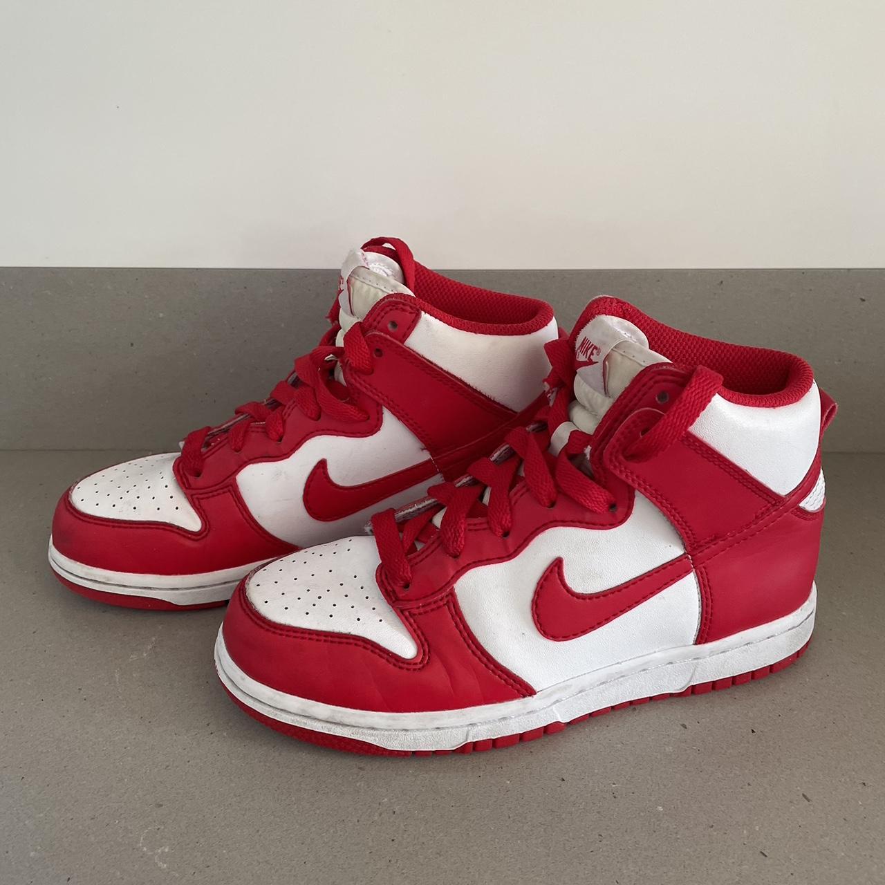 Unisex Kids Nike Dunk Jordan’s Red and White UK 1/EU... - Depop