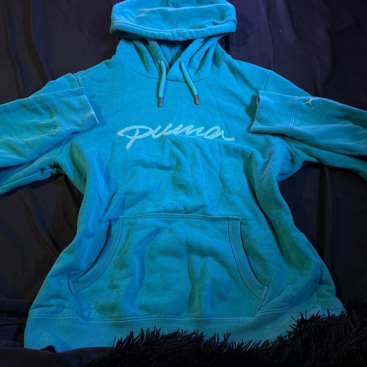 Oversized medium blue puma hoodie - Depop