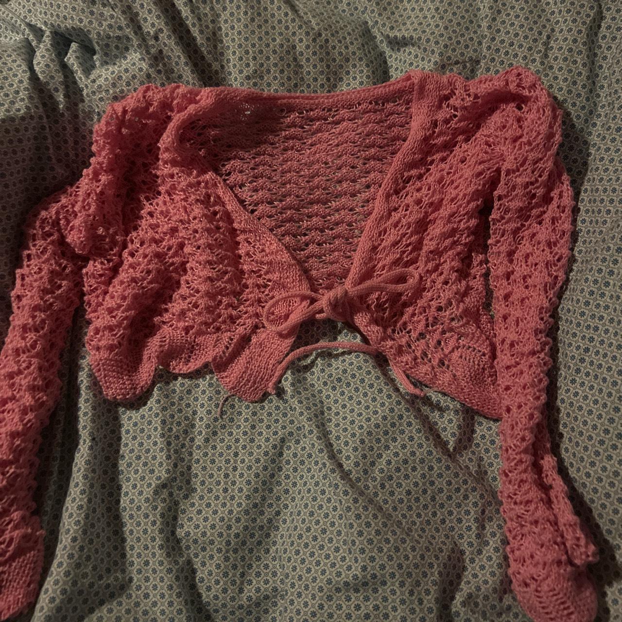 Coquette bubble gum pink knitted cardigan (never... - Depop