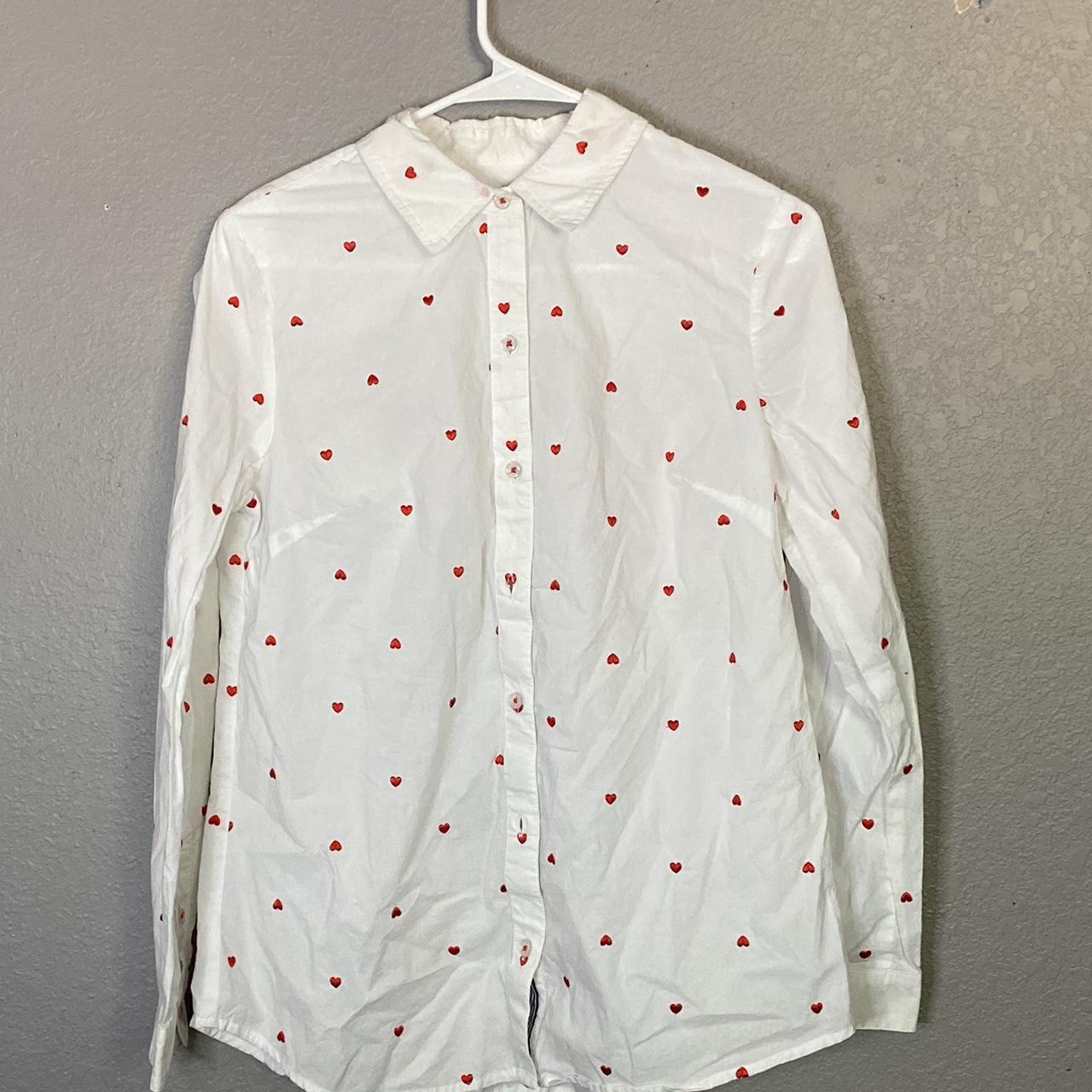 Button up heart poki dot shirt - Depop