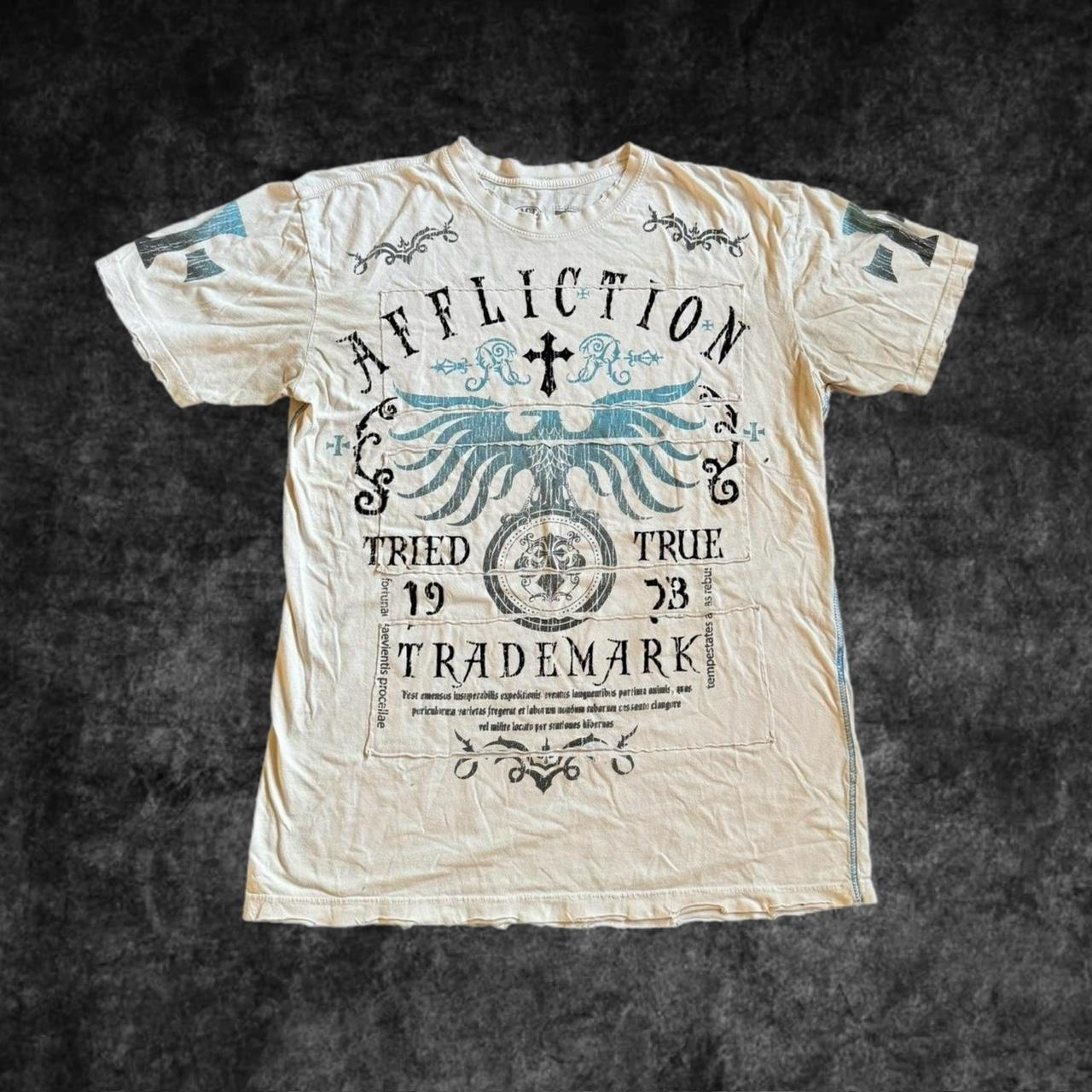 BEAUTIFUL AFFLICTION SHIRT HAS A BACK HIT AND BLUE... - Depop