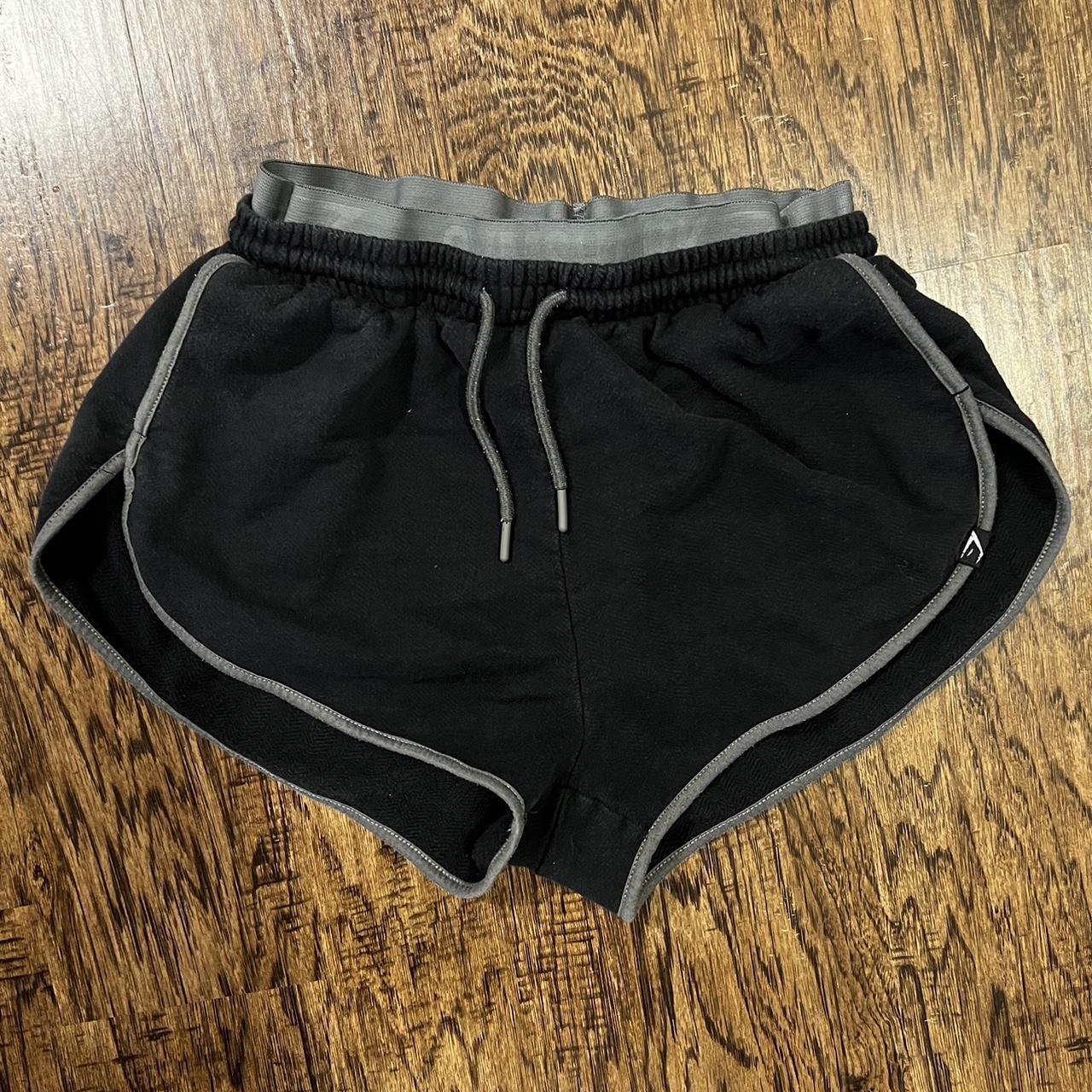 Black and grey gym shark shorts with pockets size:... - Depop