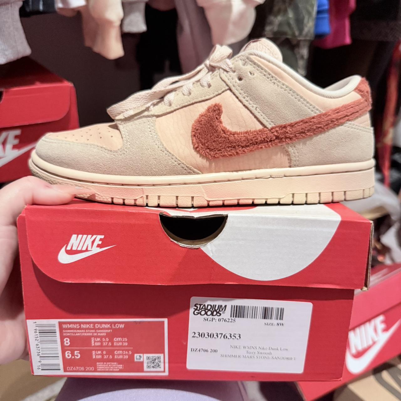 TAN NIKE DUNKS WITH THE RUST COLOR SWISH SIZE 8 WOMENS | Depop