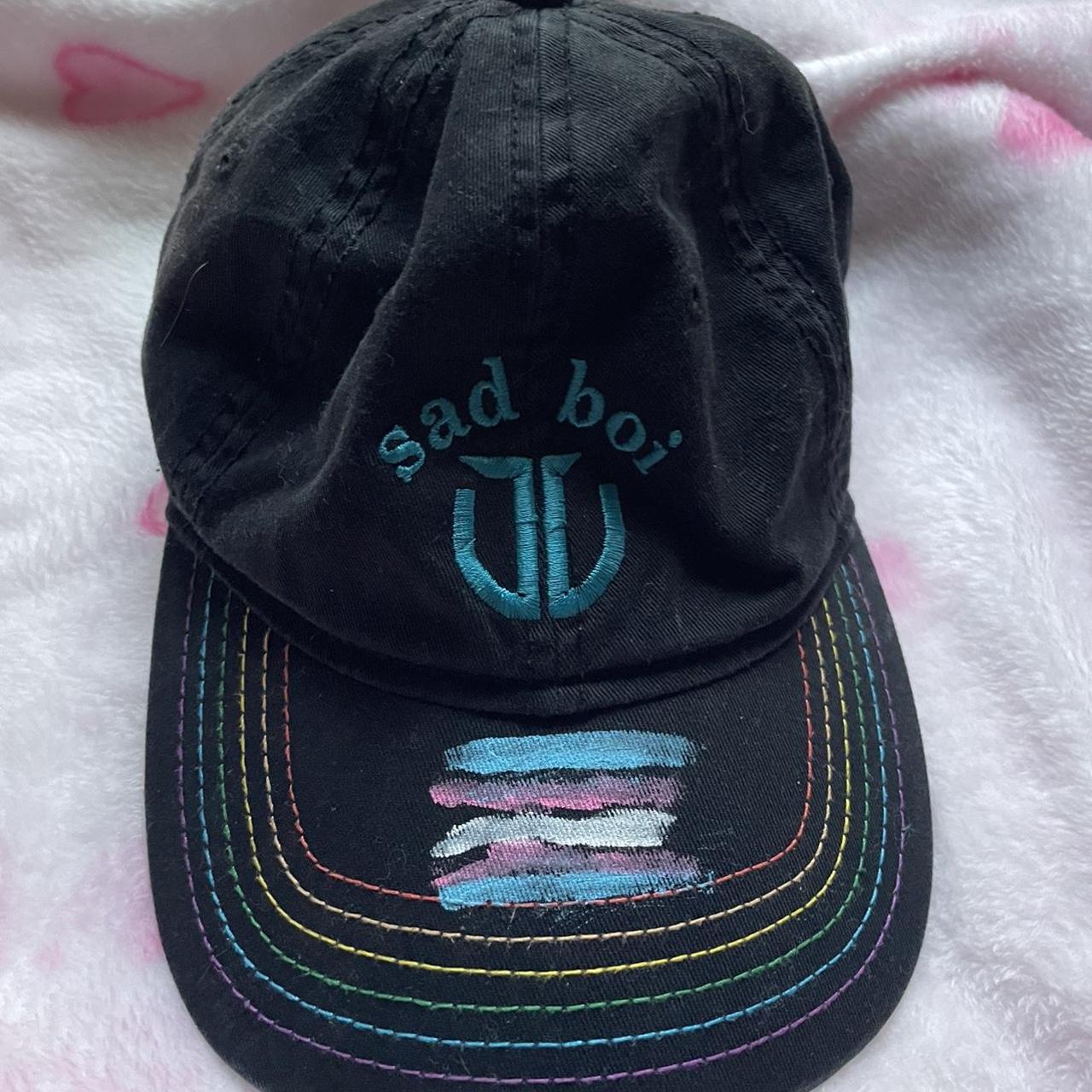 Trans flag sad boi hat, I painted the flag on there!... - Depop