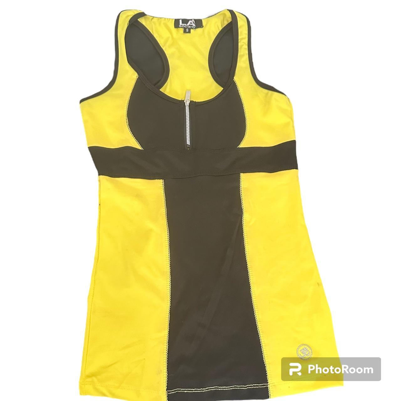 yellow and black racer top with zipper cleavage... - Depop