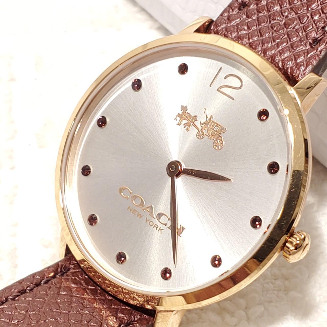 Coach Women's Brown and Silver Watch | Depop