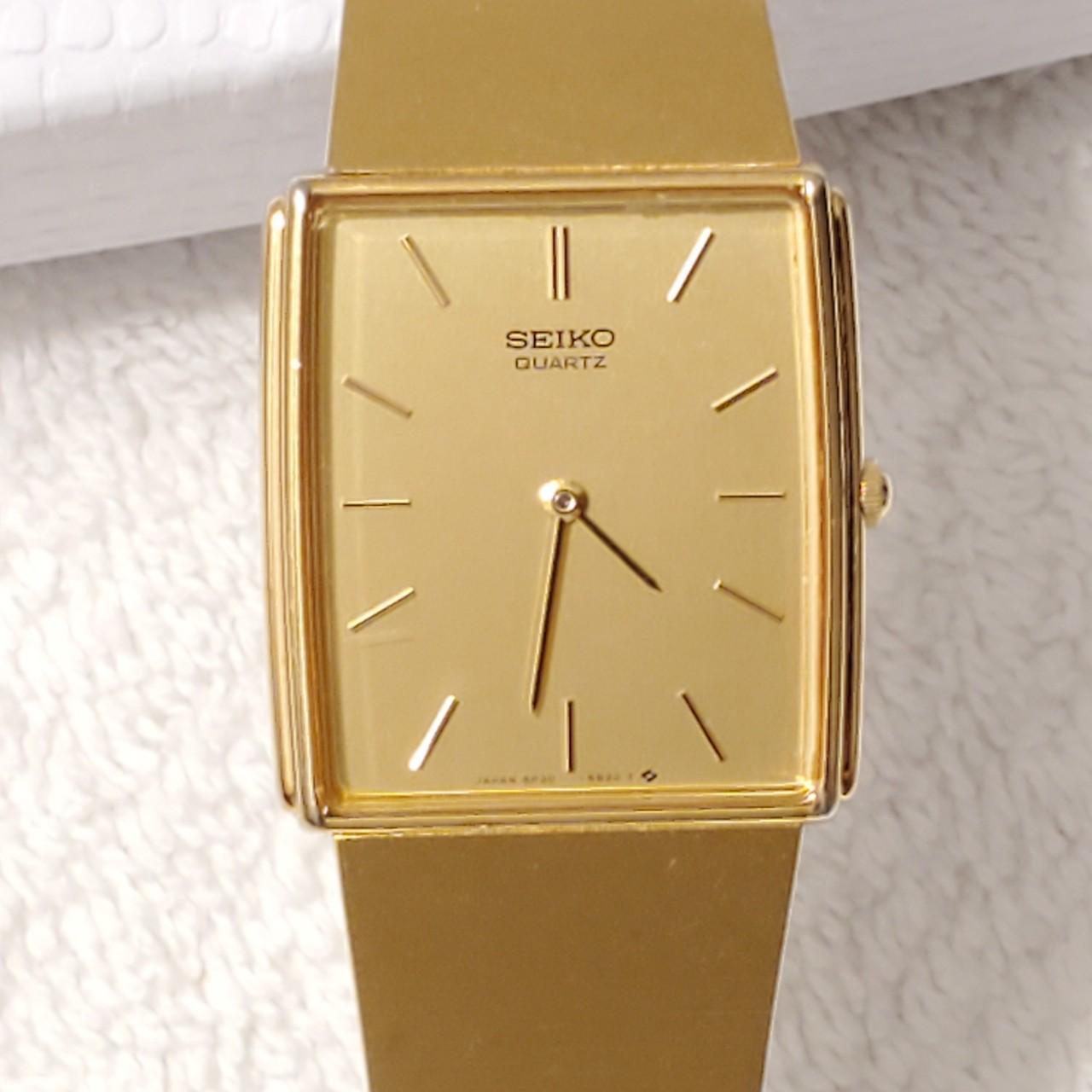 Vintage Seiko Men's Gold Plated Quartz Tank Watch... - Depop