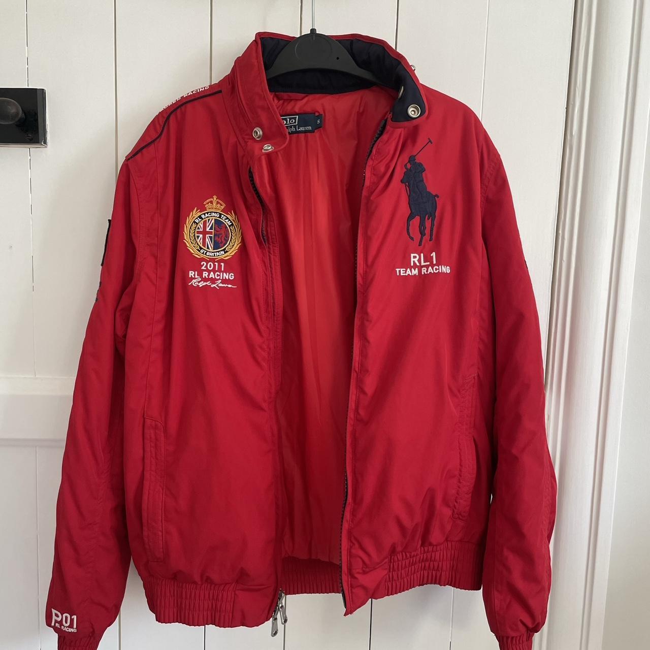 vintage ralph lauren racing jacket - red - size S... - Depop