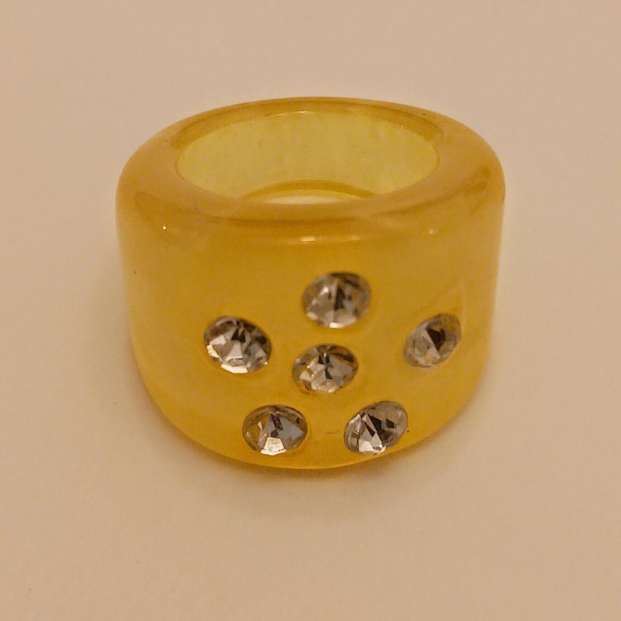 Vintage, Lucite Dome Ring with Six Rhinestones on... - Depop