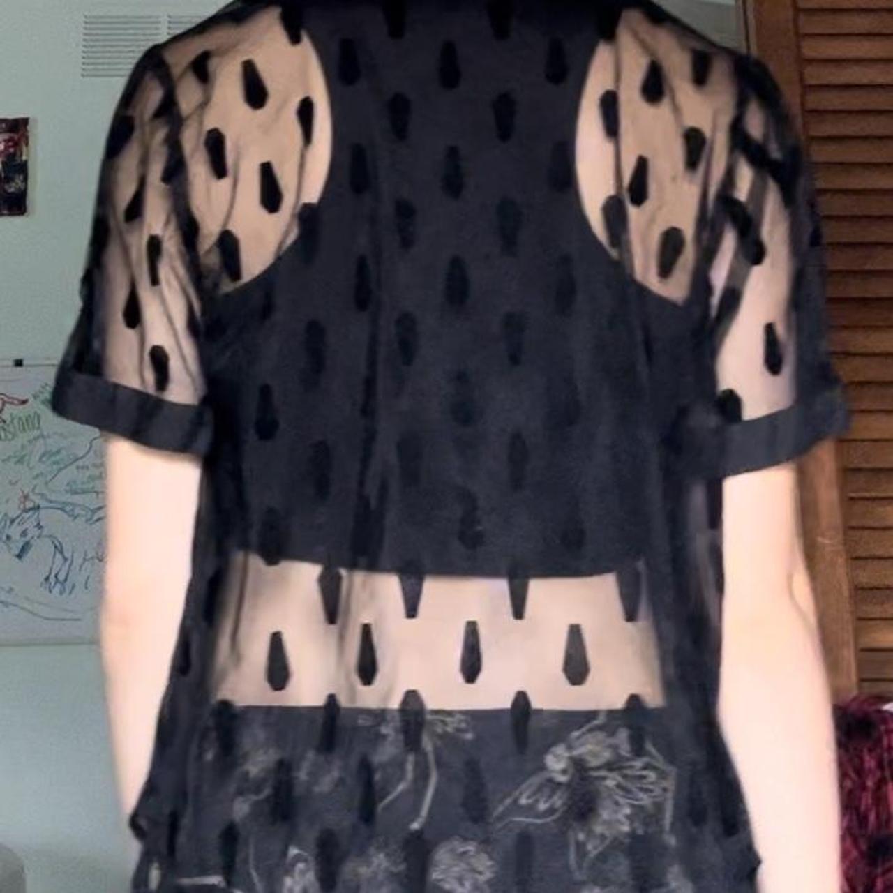 black transparent button up tee with coffin pattern.... - Depop