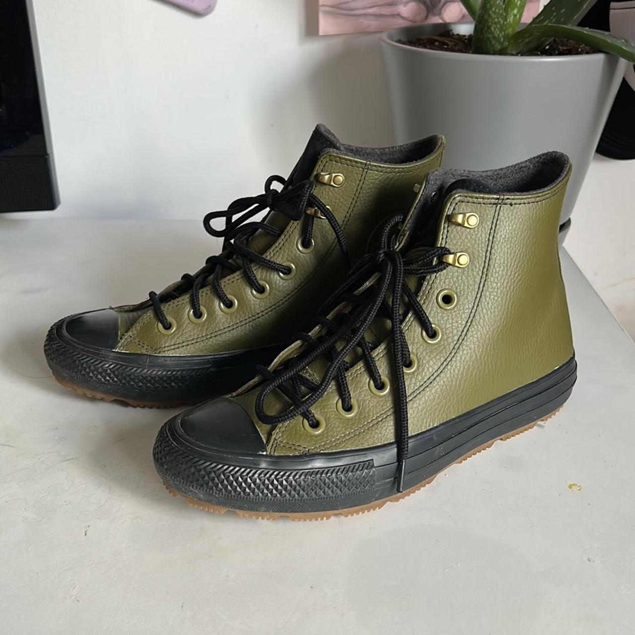 Army green, high-top converse Like-new No scuffs... - Depop