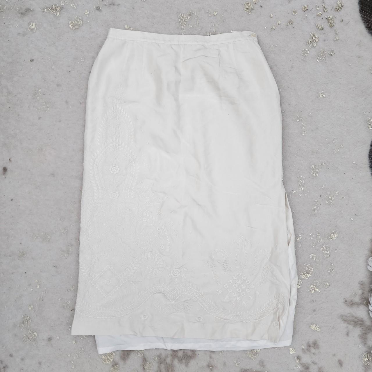 Talbots silk embroidered lined midi skirt with side... - Depop