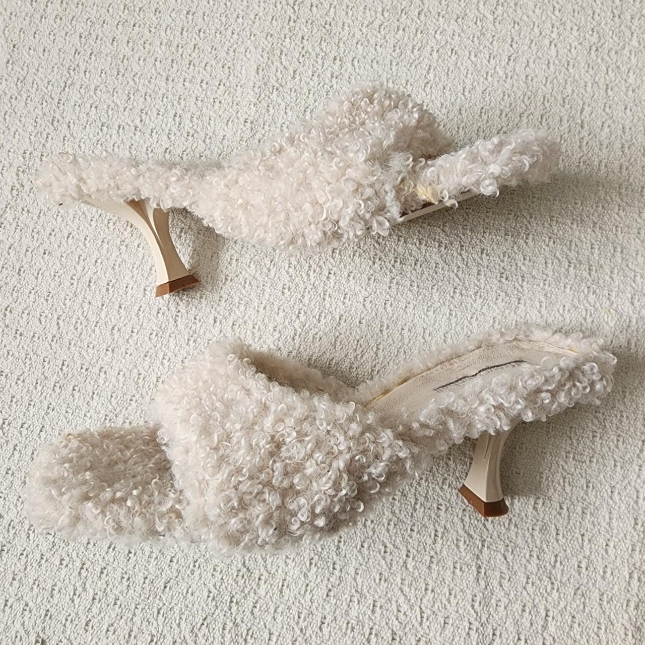 Jeffrey Campbell cream colored fluffy sherpa heels,... | Depop