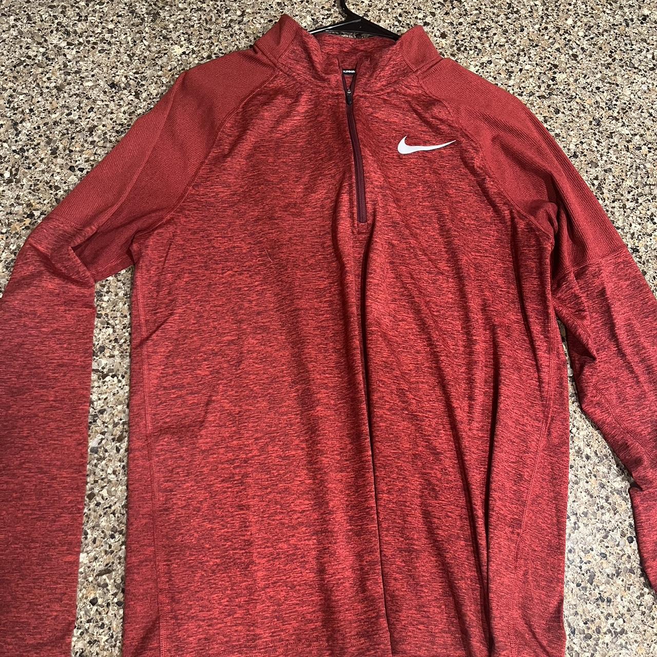 large, dry fit, nike running long sleeve zip up(red) - Depop