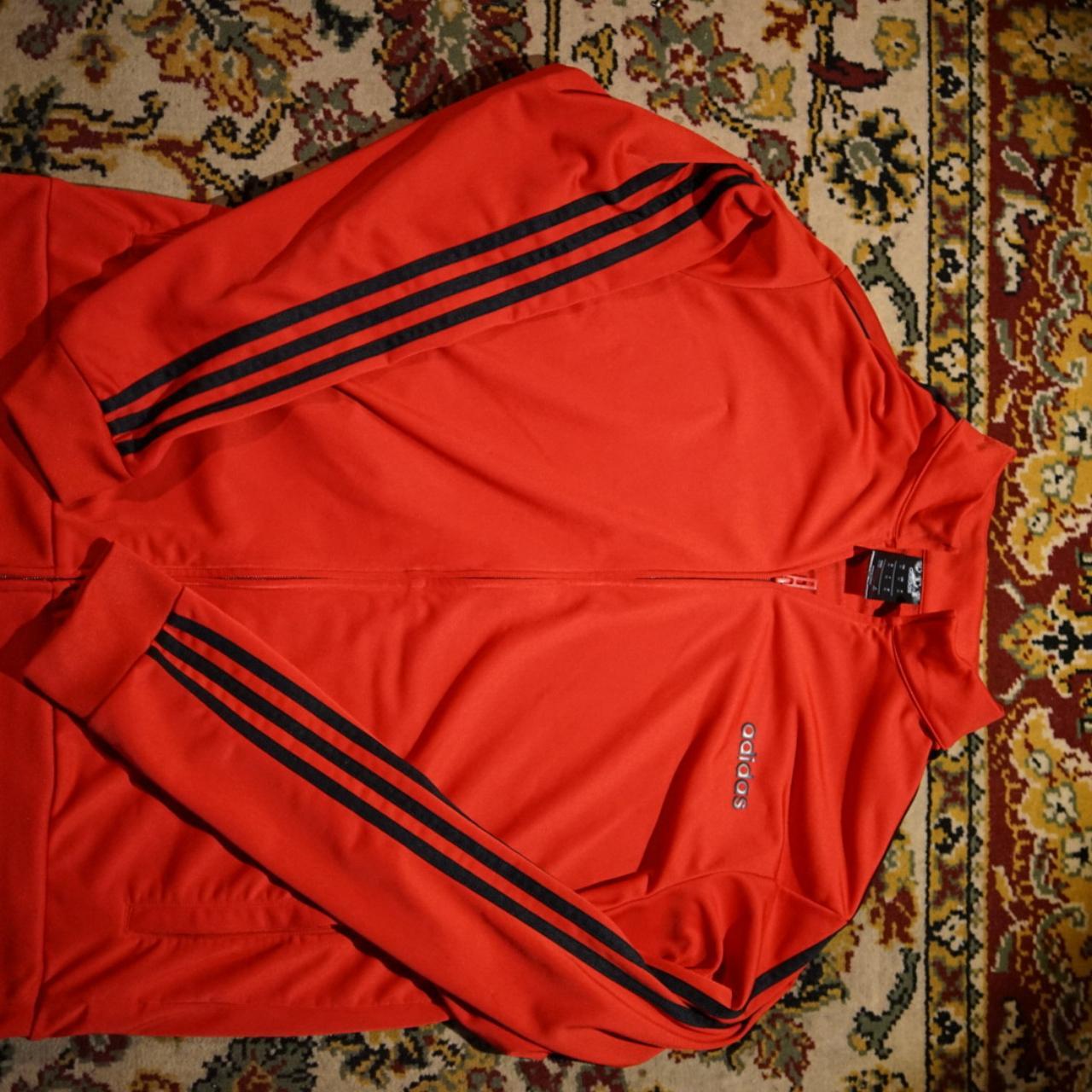Bright red Men's Adidas XL track jacket minimal to... - Depop