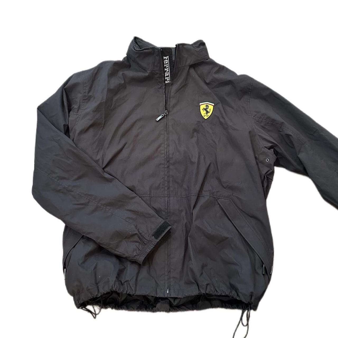 official ferrari black rain jacket with hood-folds... - Depop