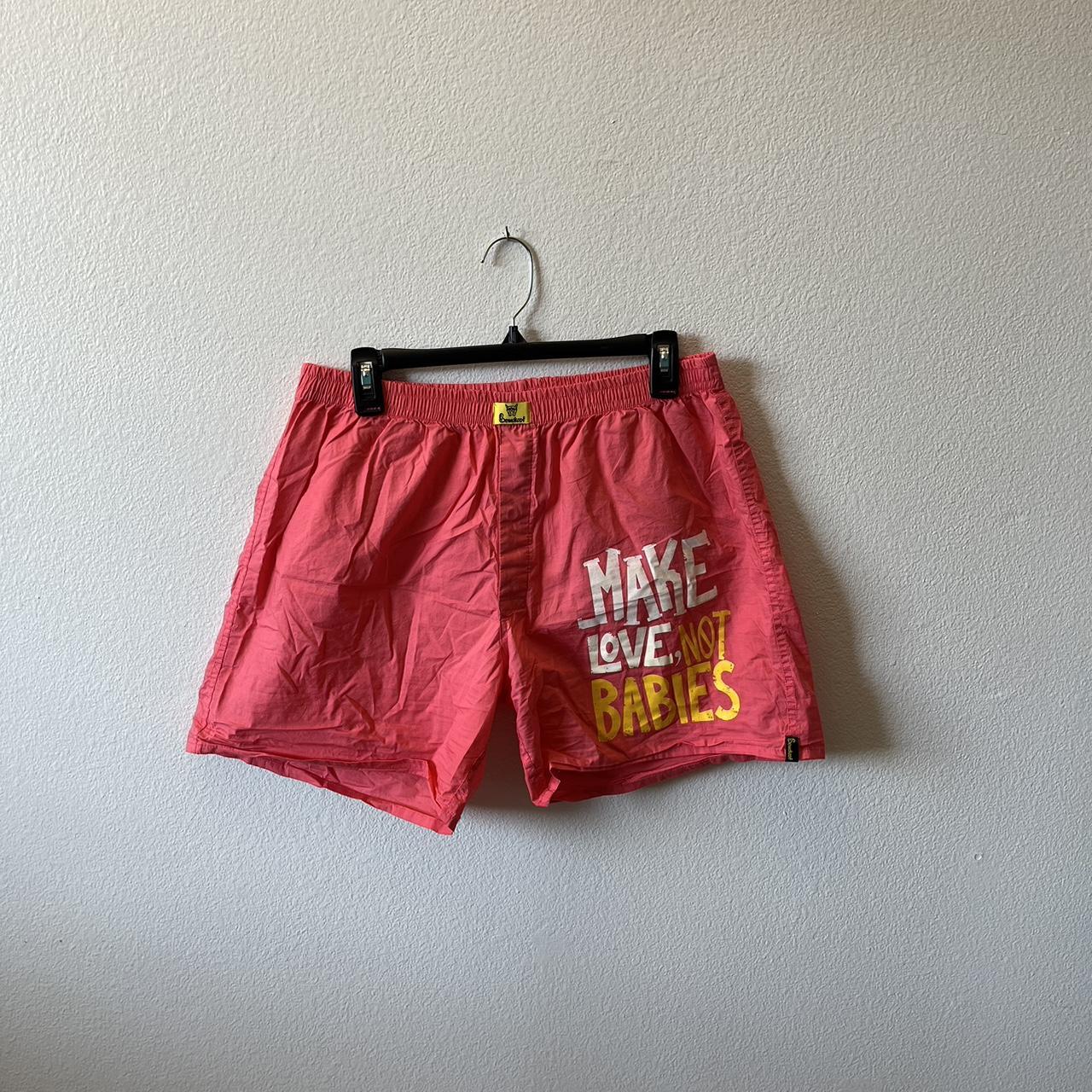 Hot pink "Make Love, Not Babies" boxers from... - Depop