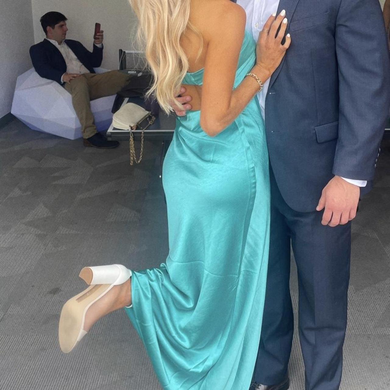 Hello Molly Turquoise Satin Maxi Dress! (Worn... - Depop