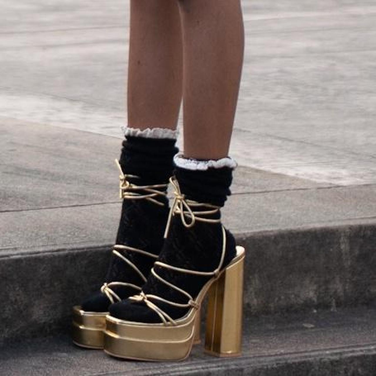Gold Platform heels worn once for a photo shoot... - Depop