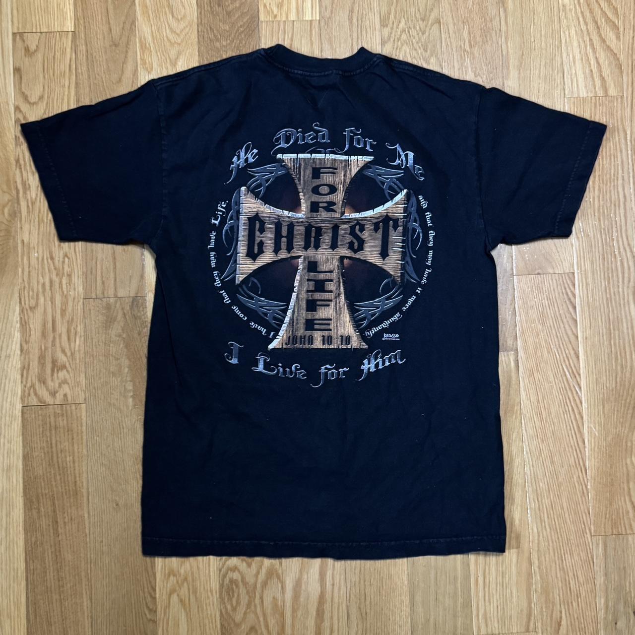 vintage Y2K 2004 black Christian Jesus cross t-shirt... - Depop