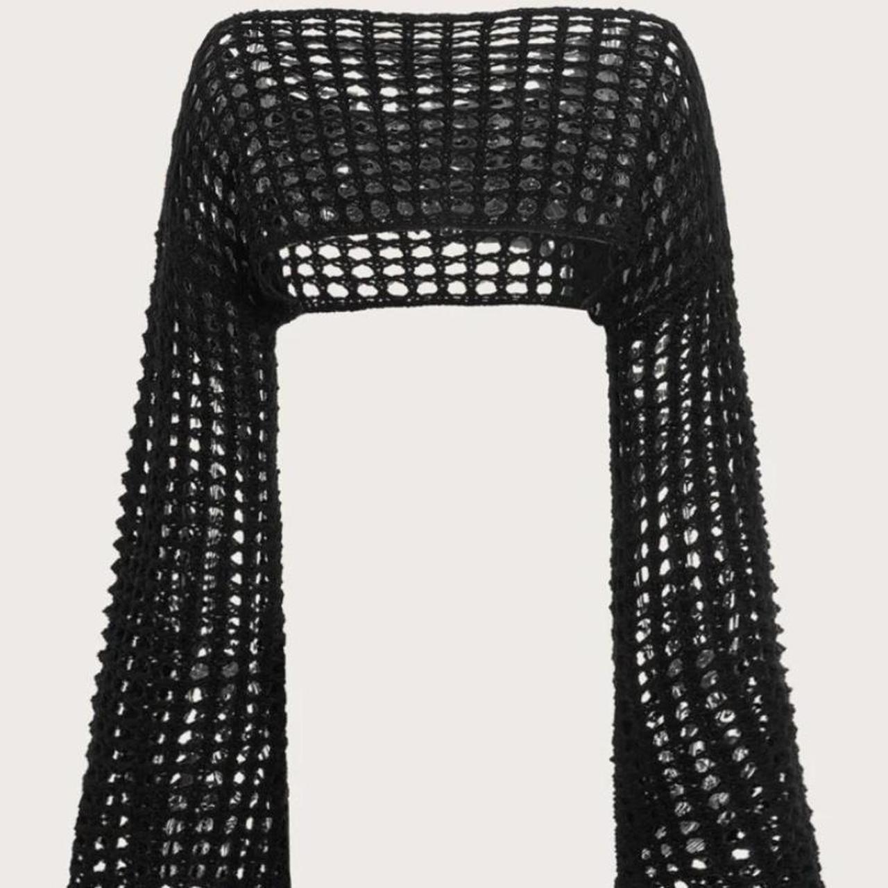 black cropped crochet sweater with flared sleeves!!🖤... - Depop